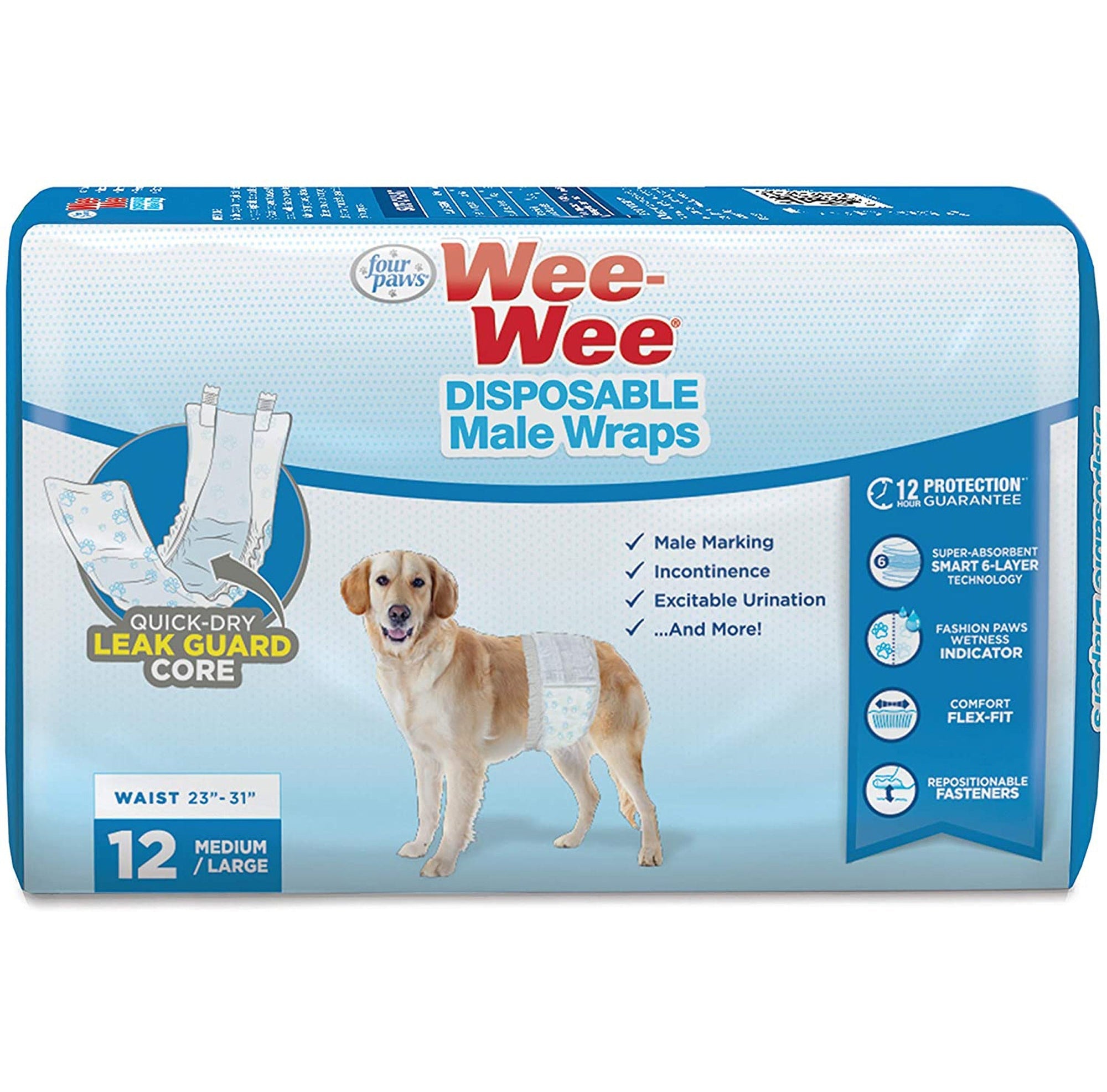 Four Paws Wee-Wee Disposable Male Dog Wraps 12 Count · The Classic Pooch